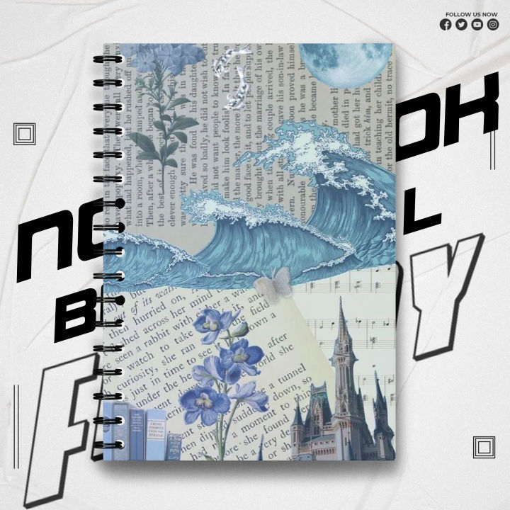 Notebook Aesthetic Ocean Waves Flower Book Design Writing Pad K712 ...