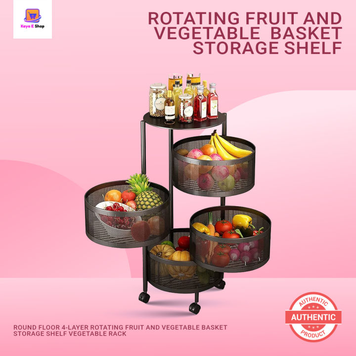 Round Floor 4-Layer Rotating Fruit And Vegetable Basket Storage Shelf ...