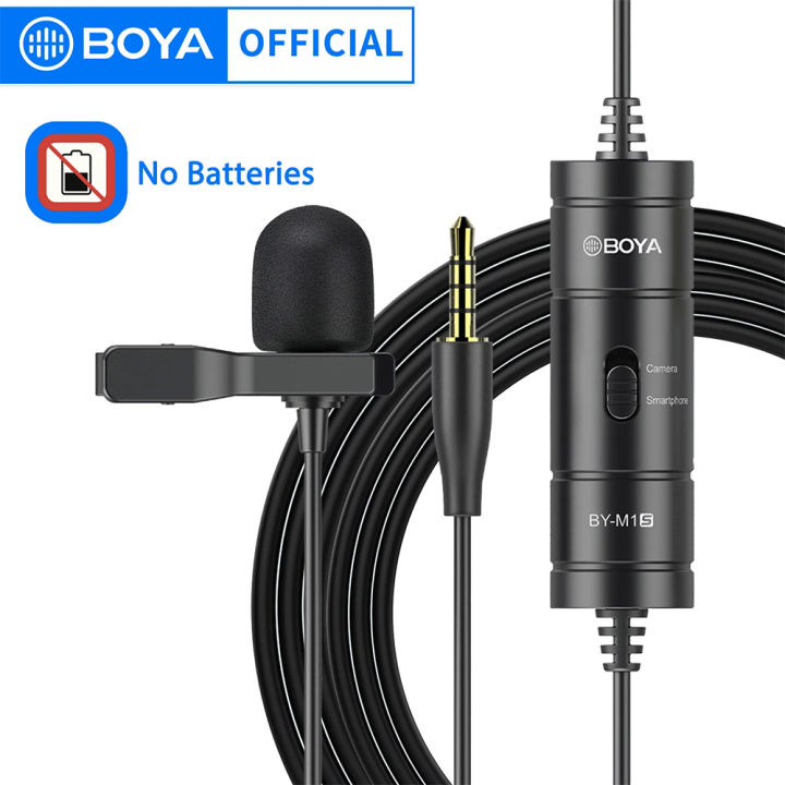 BOYA BY-M1S 3.5mm TRRS Lavalier Microphone for Smartphone PC Camera Lapel Mic Recording Youtube ...
