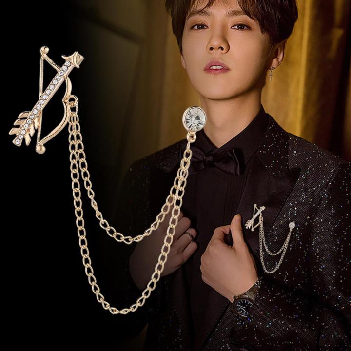 Rhinestone Arrow Chain Suit Collar Brooch Fashion Accessories For Men ...