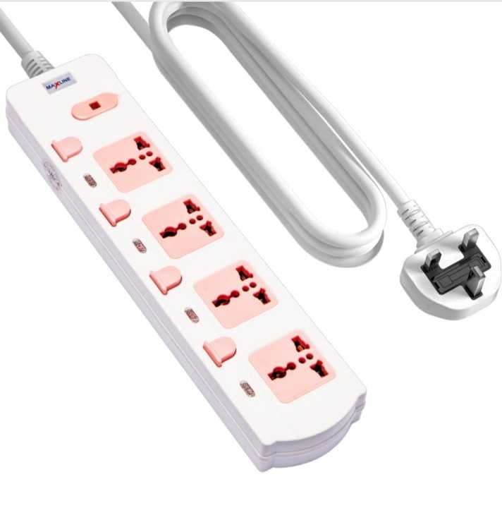 Maxline ML-348 Multiplug 3 Pin Plug Extention Socket 4 Port Power Strip ...