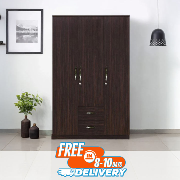 Choco Walnut Mirrorlux 3-Door Wardrobe Partex MDF Laminated Board ...