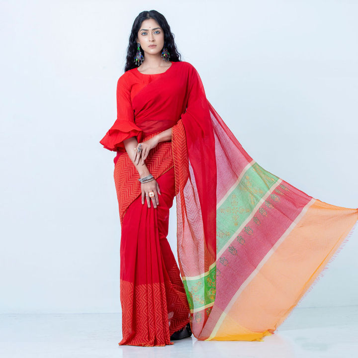 Rang Bangladesh Half Silk Red Color Sharee -Japani Silk Saree | Daraz ...