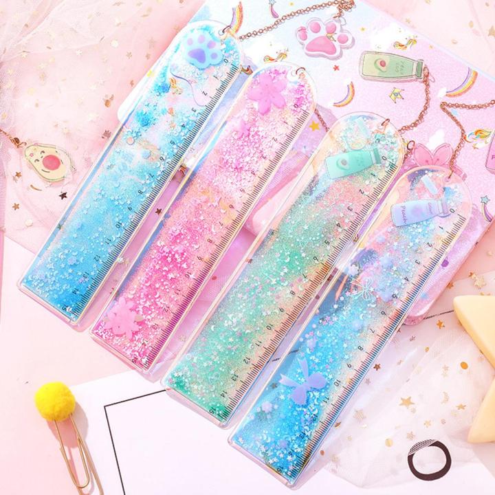 1PC Transparent Oil Quicksand Bookmark Ruler Cute Girl Ruler Cartoon ...