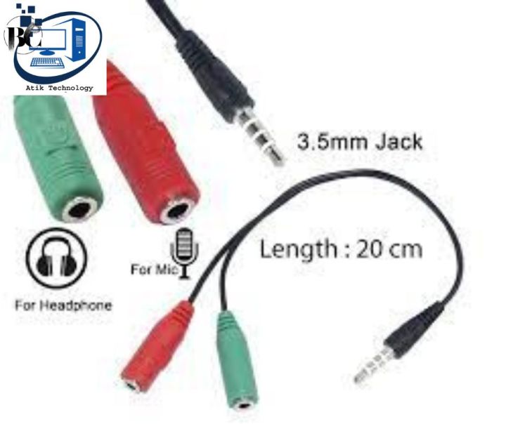 3.5mm 1 Male to 2 Female Ports Headphone Micophone Stereo Audio Cable ...