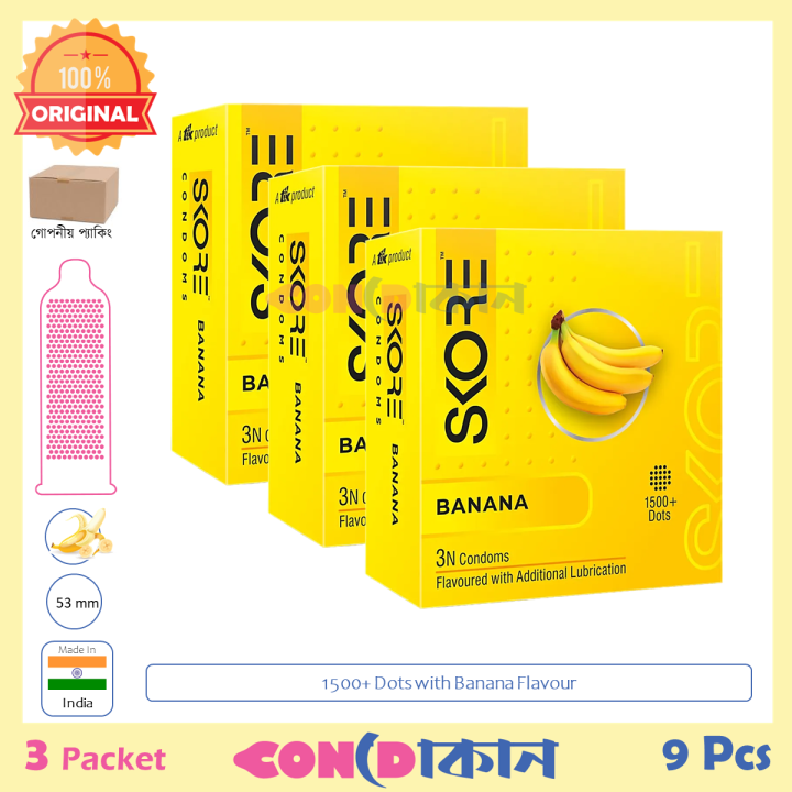 SKORE 1500+ Dots Banana Flavoured Condom Indian 3 Packet (9 Pcs) | Daraz.com.bd