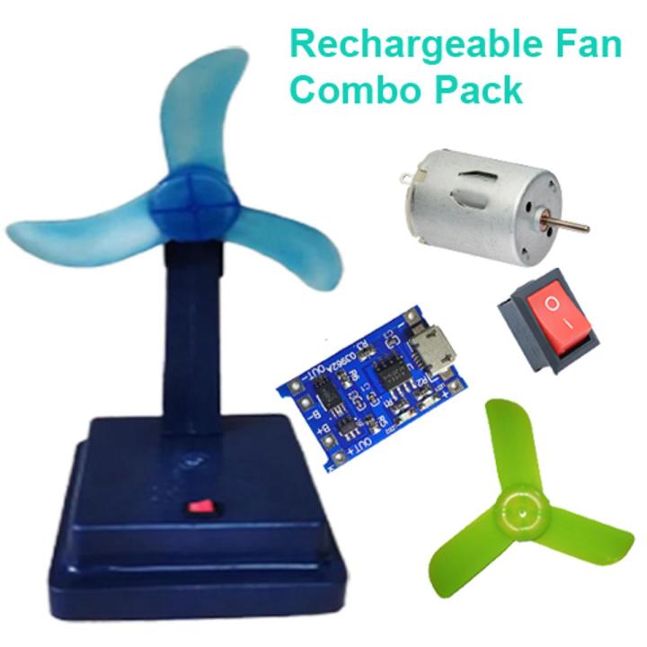 Rechargeable Fan Combo Pack - (3.7v DC Motor + Propeller Fan + TP4056 ...