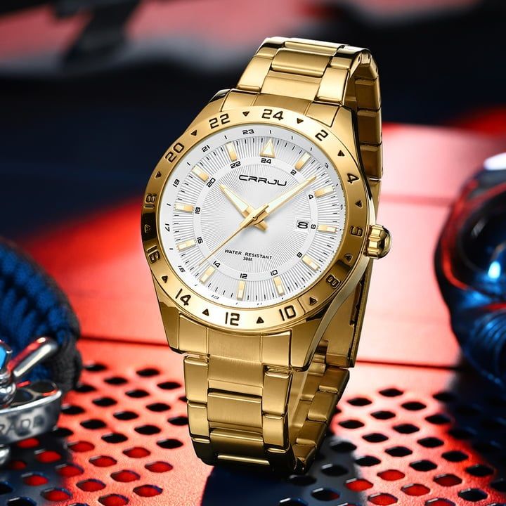 CRRJU 5007 Golden Man Watch Stainless Steel Quartz Watch- Innovative ...