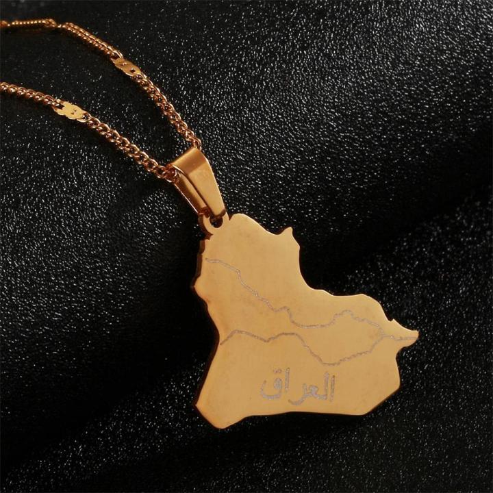 【happy one】Steel Name Iraq Map Pendant Necklaces Map Of Charm | Daraz ...