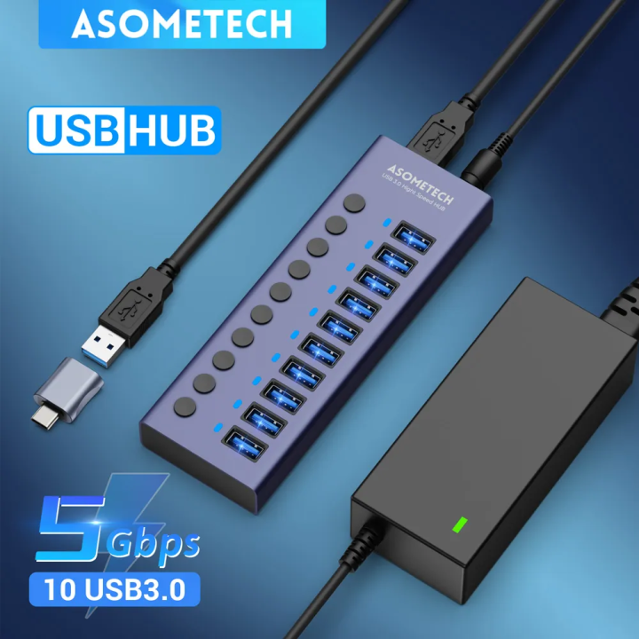 4/7/10 Ports Hub Usb 3 0 Multi USB Splitter with Switch Power Adapter ...