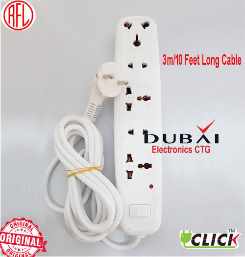 Multi Extension 2 Pin Click Socket 5 Port 9 Feet Cable power extension ...