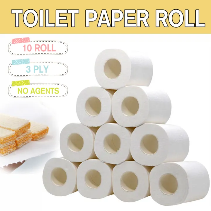 10Pcs 3-Ply Toilet Stationery Paper Roll Flushable Home Food Tissue ...