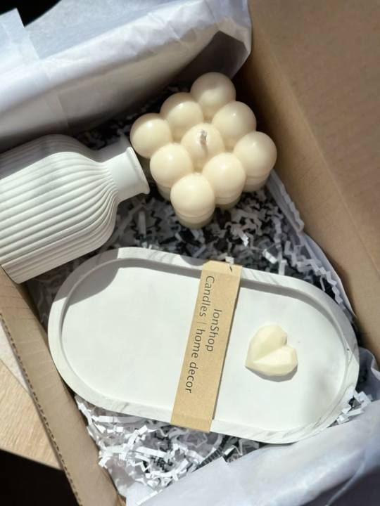 Premium Handmade Gypsum Vase with Tray & Bubble Candle | Elegant Home ...