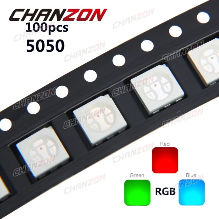 【3C VictoryEagle】100pcs SMD RGB Chip LED PLCC-6 smd5050 LED Tricolor ...