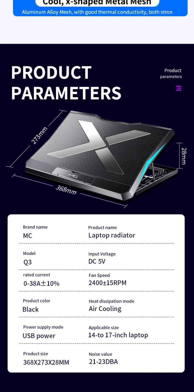 Gaming computer Cooler Adjustable Speed USB computer Cooling Pad Stand computer Accessories for ...