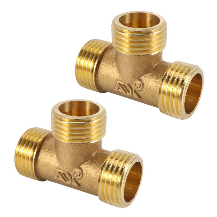 2X Brass T Shape Water Fuel Pipe Equal Male Tee Adapter Connector 1/2 ...