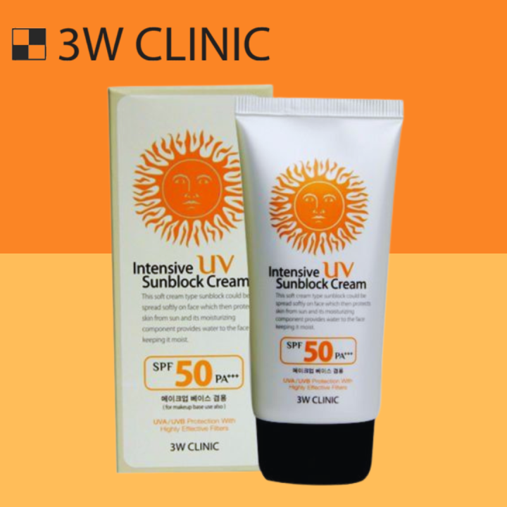 3W Clinic Intensive UV Sunblock Cream SPF 50+PA+++ 70ml Refreshing Sunscreen Moisturizing ...