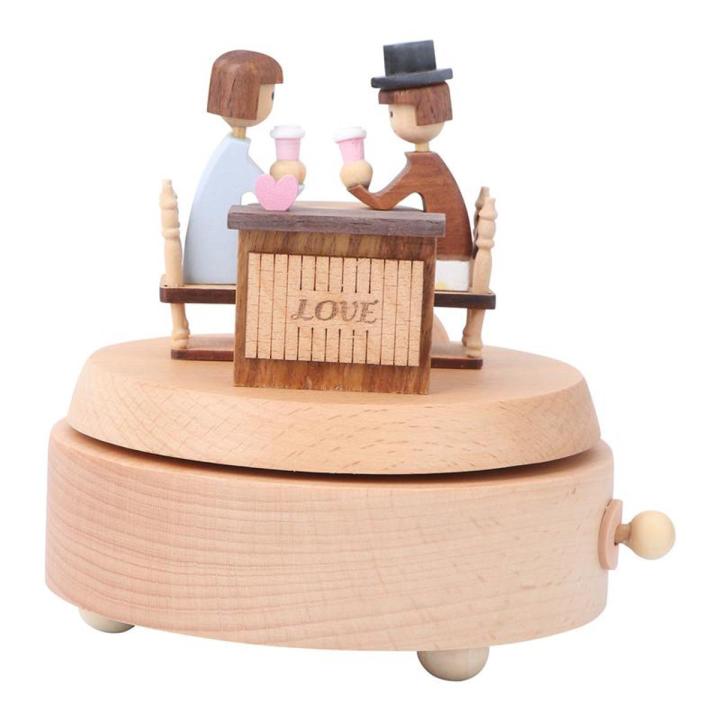 Wooden Music Box Handmade Beautiful Love Couple Mechanical Music Melody ...
