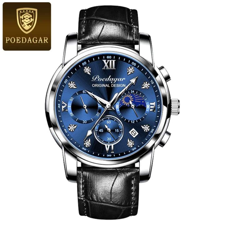 Poedagar PO805L Black PU Leather Chronograph Wrist Watch For Men ...