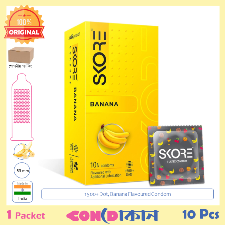 SKORE Banana Flavoured Dotted Condom 1 Pack (10 Pcs) | Daraz.com.bd