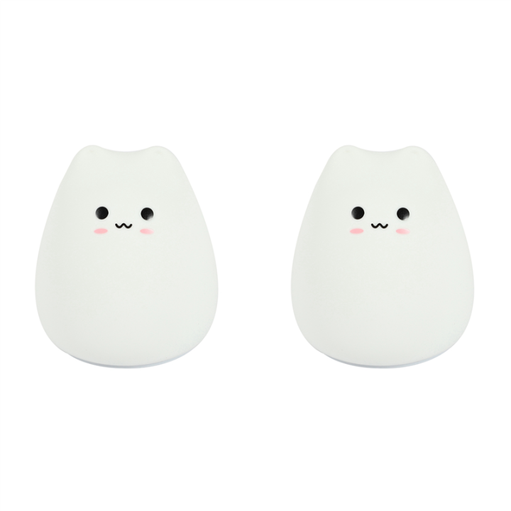 2X Mini Cute Cartoon Cat Shaped Pat Light Lamp Soft Silicone Nightlight ...