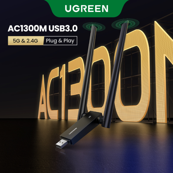 UGREEN AC1300 USB WiFi Adapter for Desktop PC Laptop High Gain Dual Antennas Wide Range WiFi ...