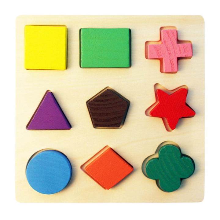 Wooden Preschool Shape Puzzle Geometric Board Block Stack Sort Chunky ...