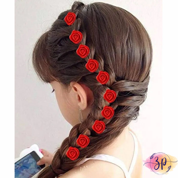 Artificial Flower Rose Bobby Clips 6pc Set - Red | Daraz.com.bd