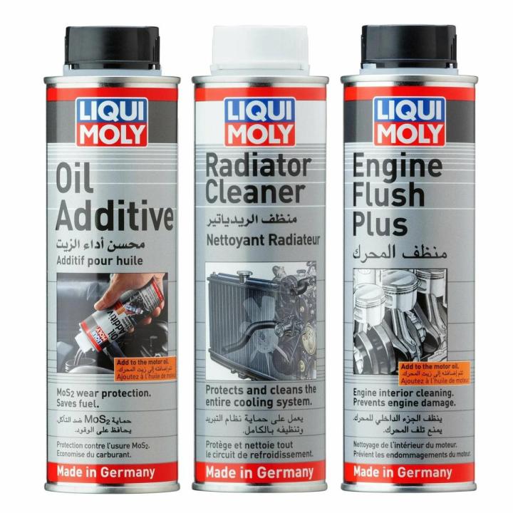LIQUI MOLY OIL ADDITIVE MOS2 + ENGINE FLUSH PLUS + RADIATOR FLUSH ...