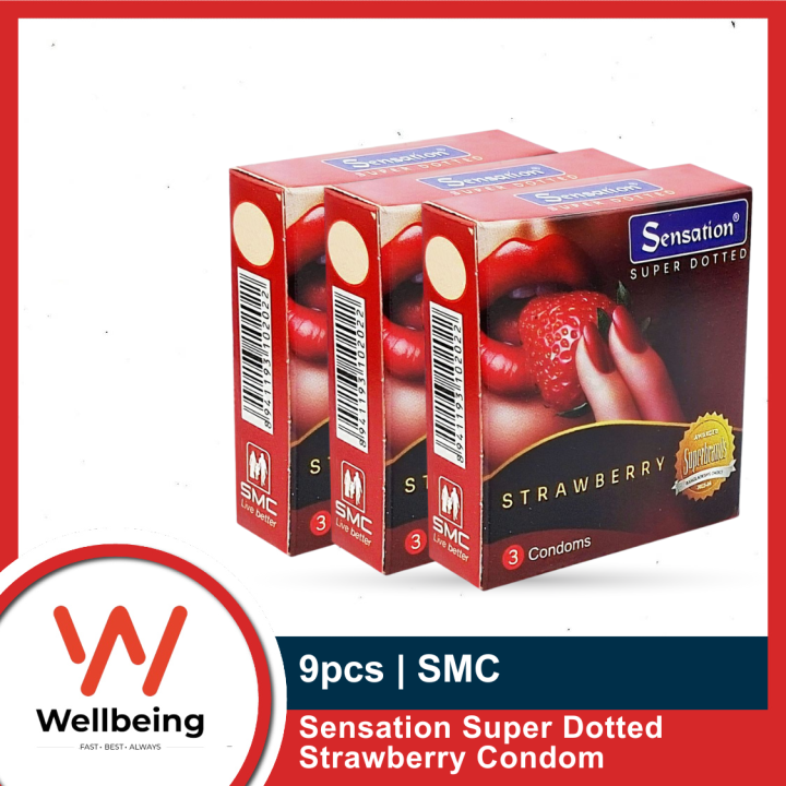 Sensation Strawberry Flavor Super Dotted Condom for Men | Combo Pack 3×3=9pcs | Daraz.com.bd