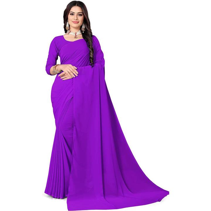 Traditional Soft Weightless Georgette Plain Saree for Women - Sari ...
