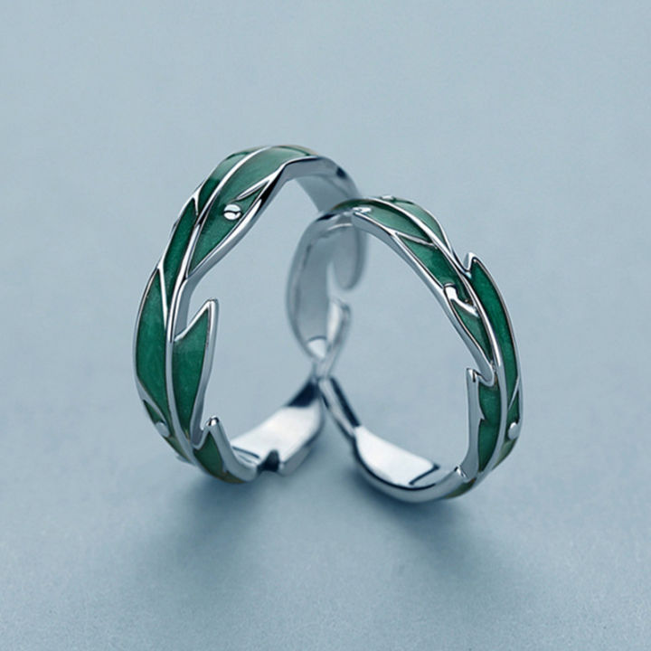 Cross-border 2 pieces of rain falling banana leaves couple rings open ...
