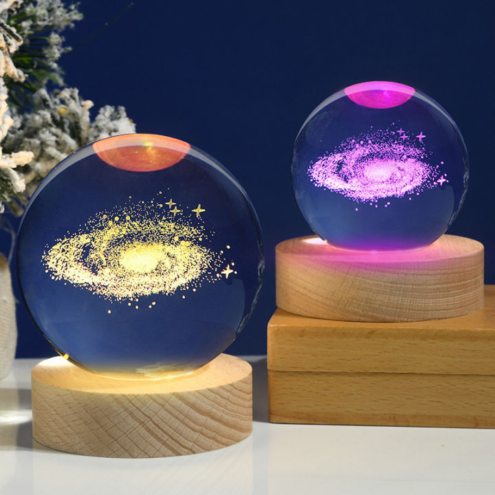 60MM 3D Crystal Moon Ball Night Light Glass Sphere Snow Globe Engraved ...