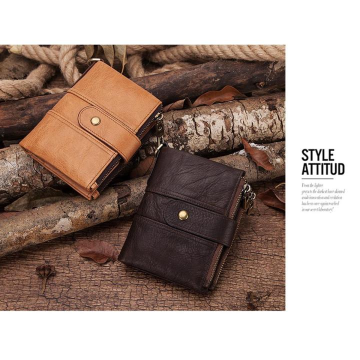 KAVIS Rfid Wallet Men Crazy Horse Wallets Coin Purse Short Male Money ...