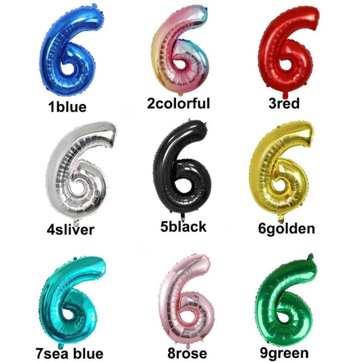 Number 6 Balloon 6 Digit Balloons Six Blue Figure Green Globe 6th ...