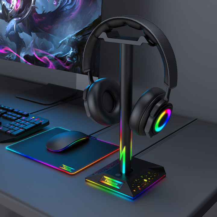 Rgb Lights Headphone Stand 2 Usb Ports 10 Lighting Modes Headphone ...