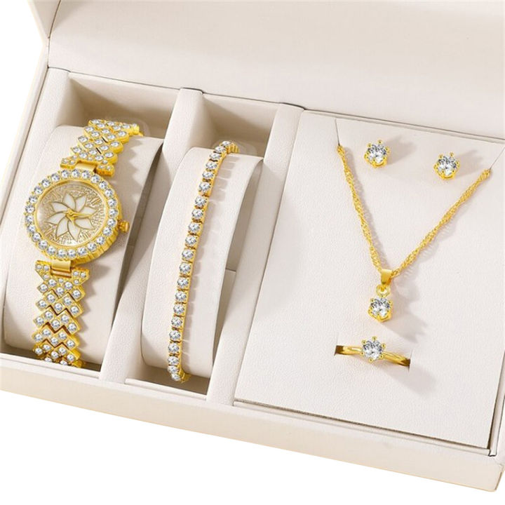 6PCS Watches Bracelet Set Women Fashion Casual Quartz Watch Women Ring ...
