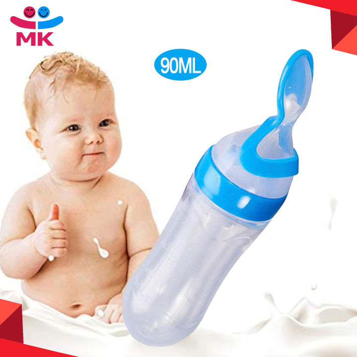 Silicone Baby Food Dispensing Feeder with Spoon, Travel Baby Training Bottle with Spoon Soft ...