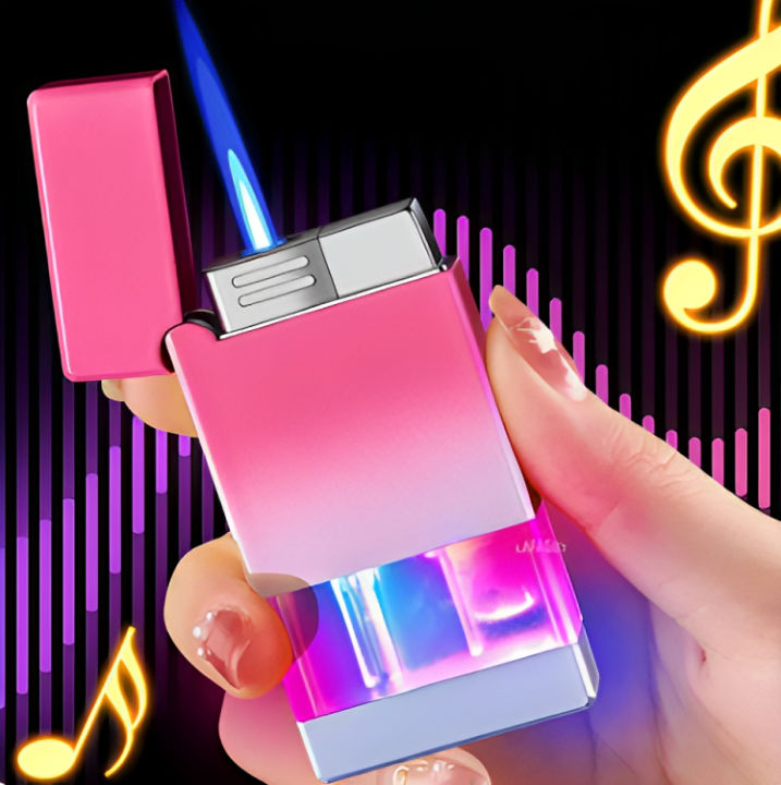 Windproof Jet Flame Lighter With LED Colorful Light Straight Blue Fire ...