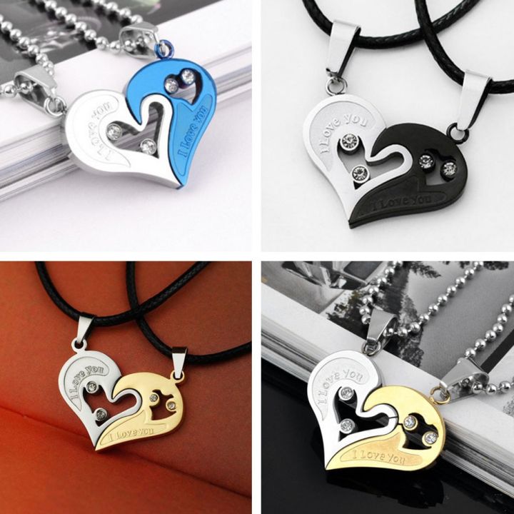 1 pair Fashion Couple Heart Shape I Love You Pendant Necklace for Women ...