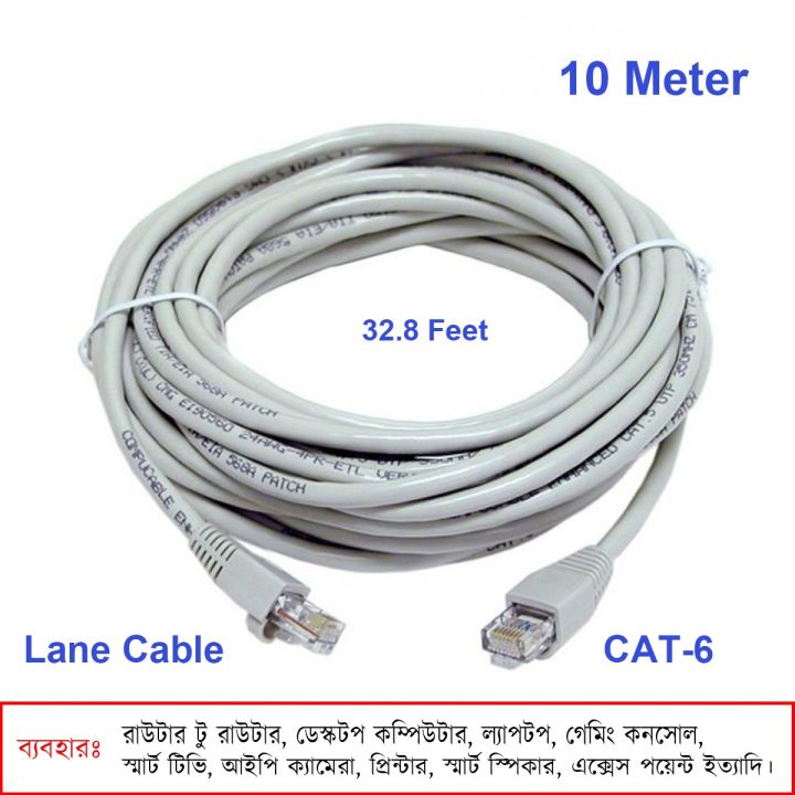10 Meter CAT-6 Ethernet Cable, Lan Cable, Internet Network Cable Suited ...