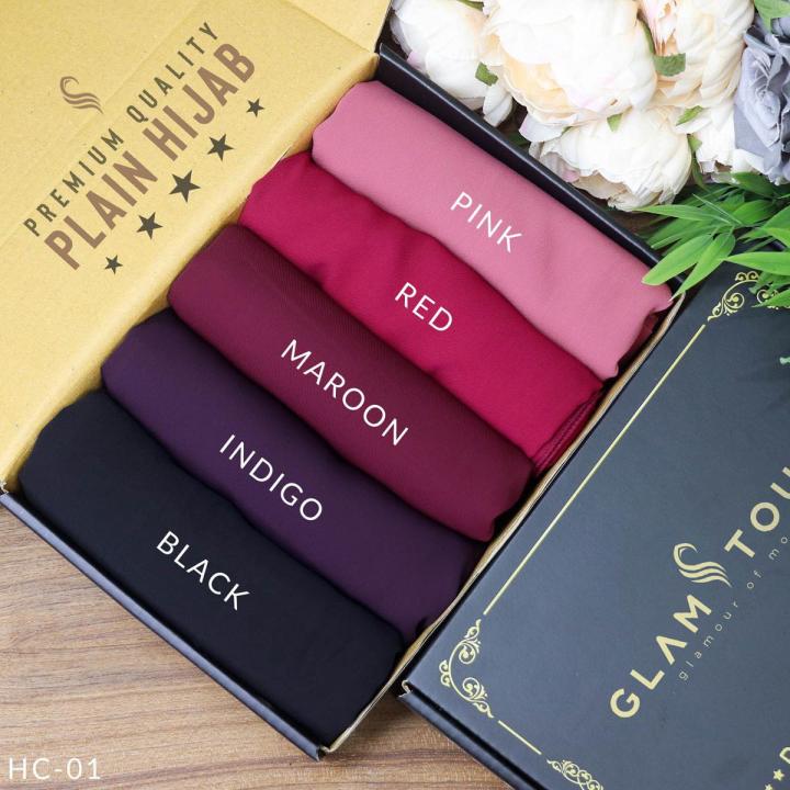 Glam Touch - Premium Quality (80X30) Full Coverage Diamond Georgette Plain Hijab Combo Set ...