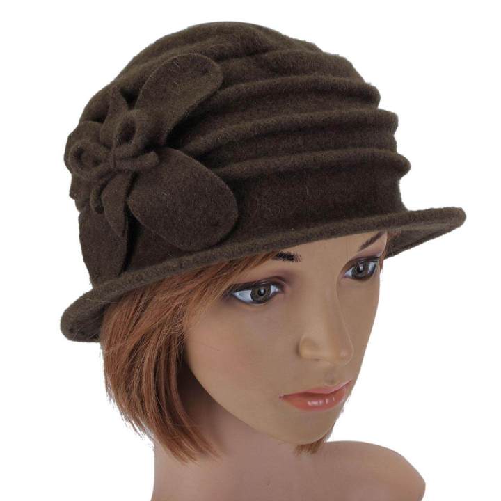 Women Lady Floral Bow Wool Bucket Hat Foldable Cloche Crochet Boonie ...