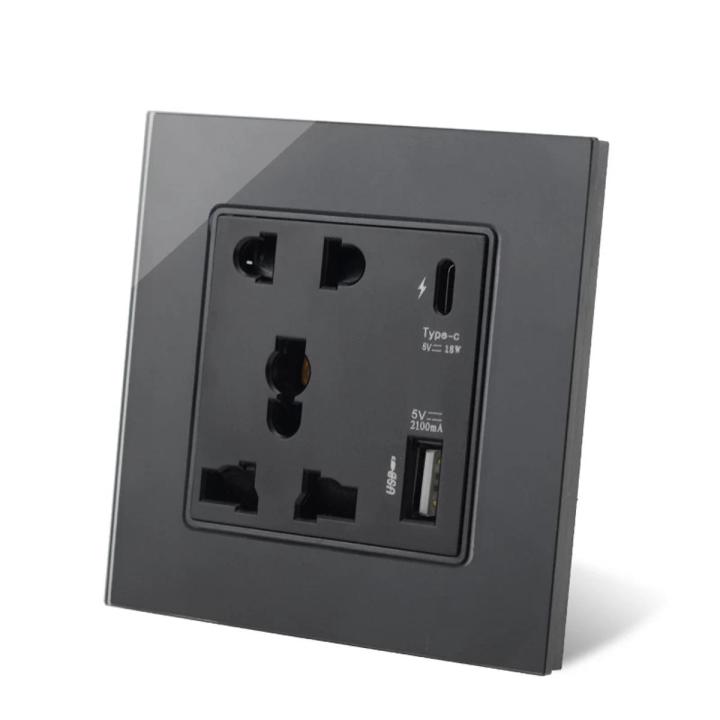 Wall Socket 5 Pin With Type-C and USB Charging Universal Power Socket ...