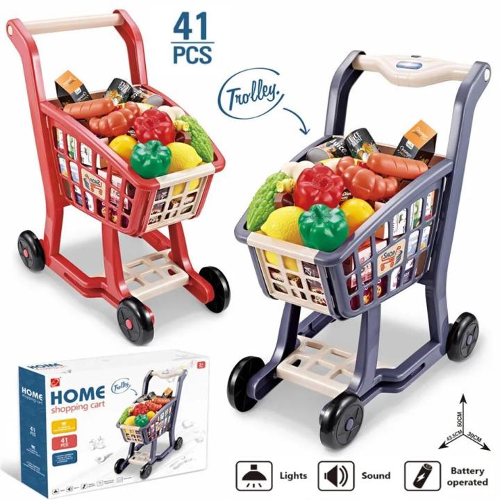 Children's Simulation Supermarket Shopping Cart Set Lighting Music ...