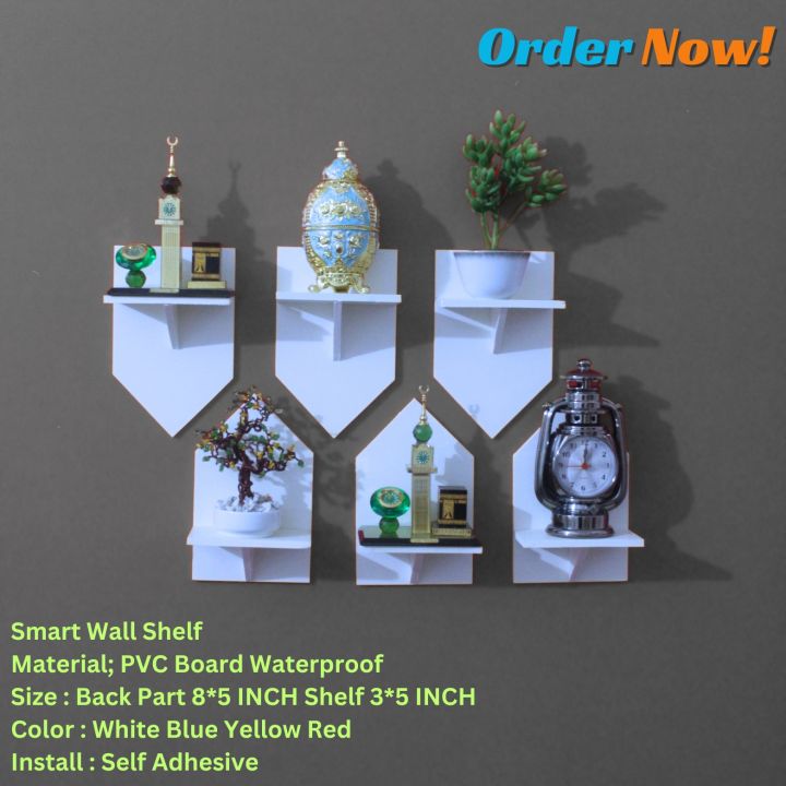 Smart Wall Shelf Punch Free Self Adhesive Wall Decor ( 6 Pcs Stand 1 ...