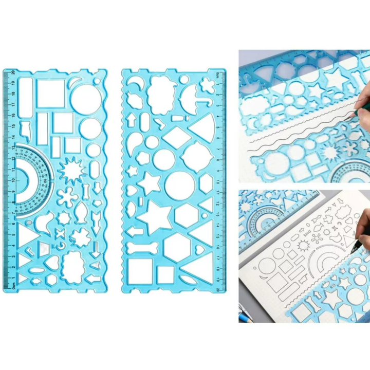 2 Pieces Multifunctional Geometric Ruler, Plastic Drawing Ruler ...