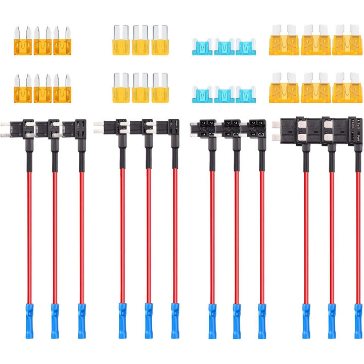36 pcs Fuse Taps Set,4 Types 12V Piggy Back Fuses Adding a Circuit ...