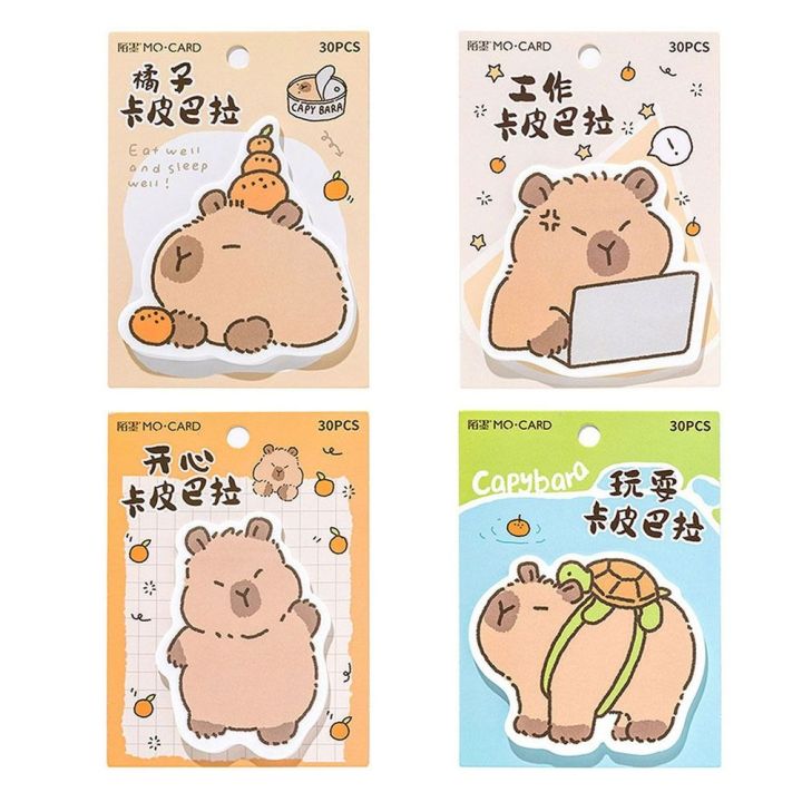 30Sheets Cute Capybara Sticky Notes Stationery Cartoon Notebook Message ...