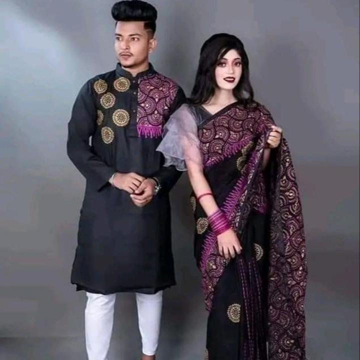 Elevate Your Couple Style with this Exclusive Couple Set - Traditional Dress Saree and Panjabi ...